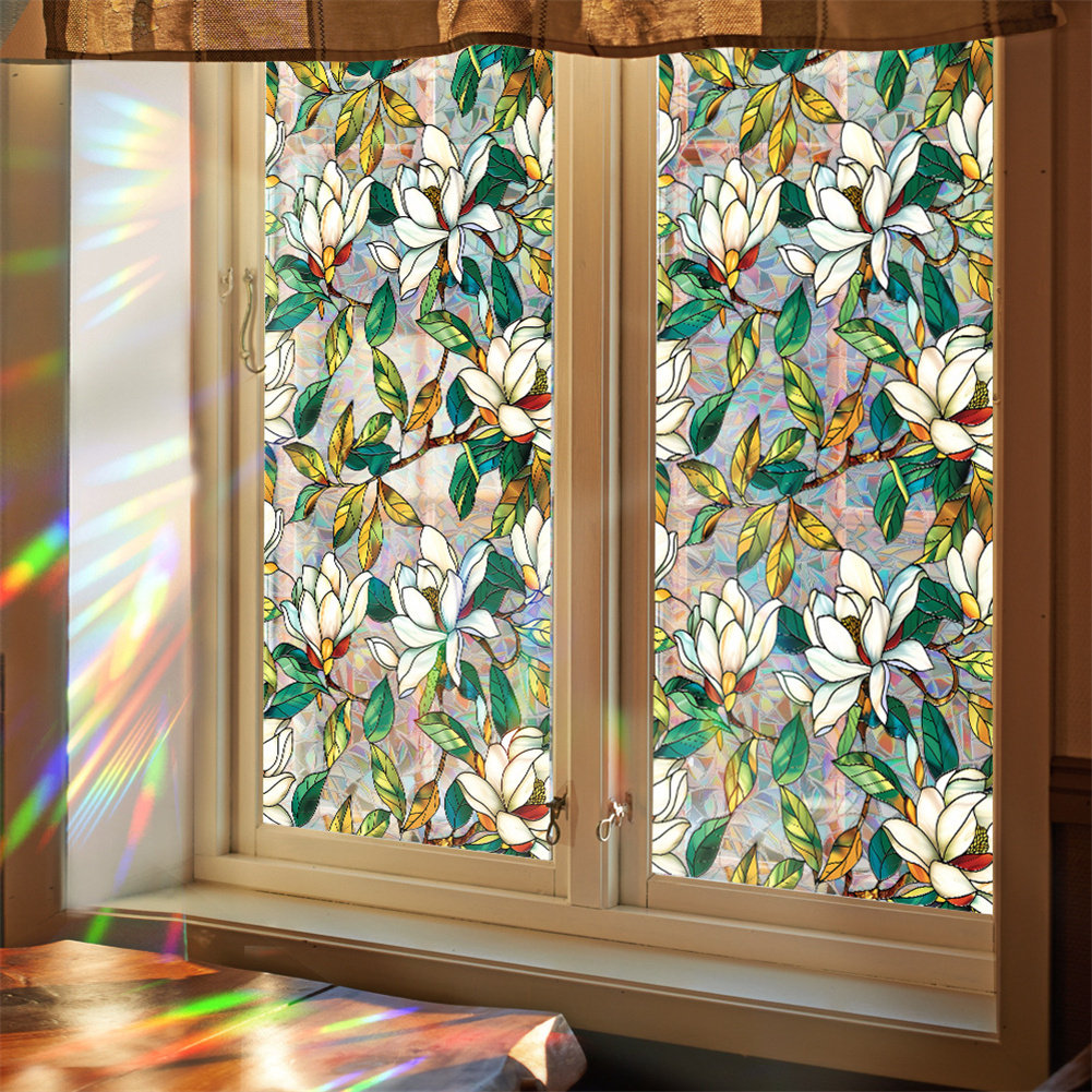 Winston Porter Static Cling Decorative Window Film, Vivid Plant Flower Stained Glass Window ...